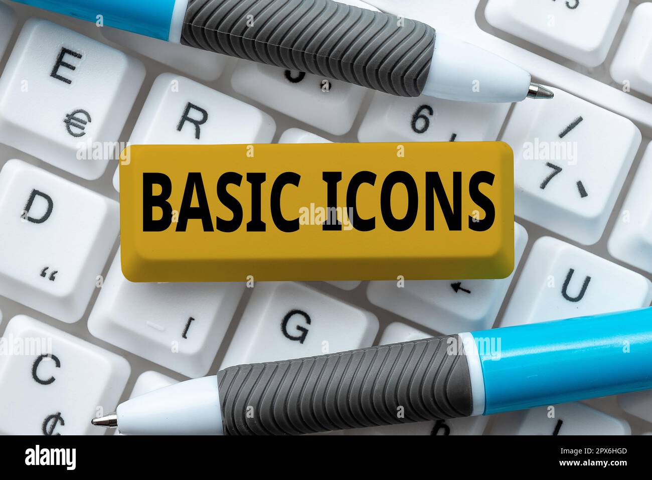 Text caption presenting Basic Icons, Word Written on pictogram or ...