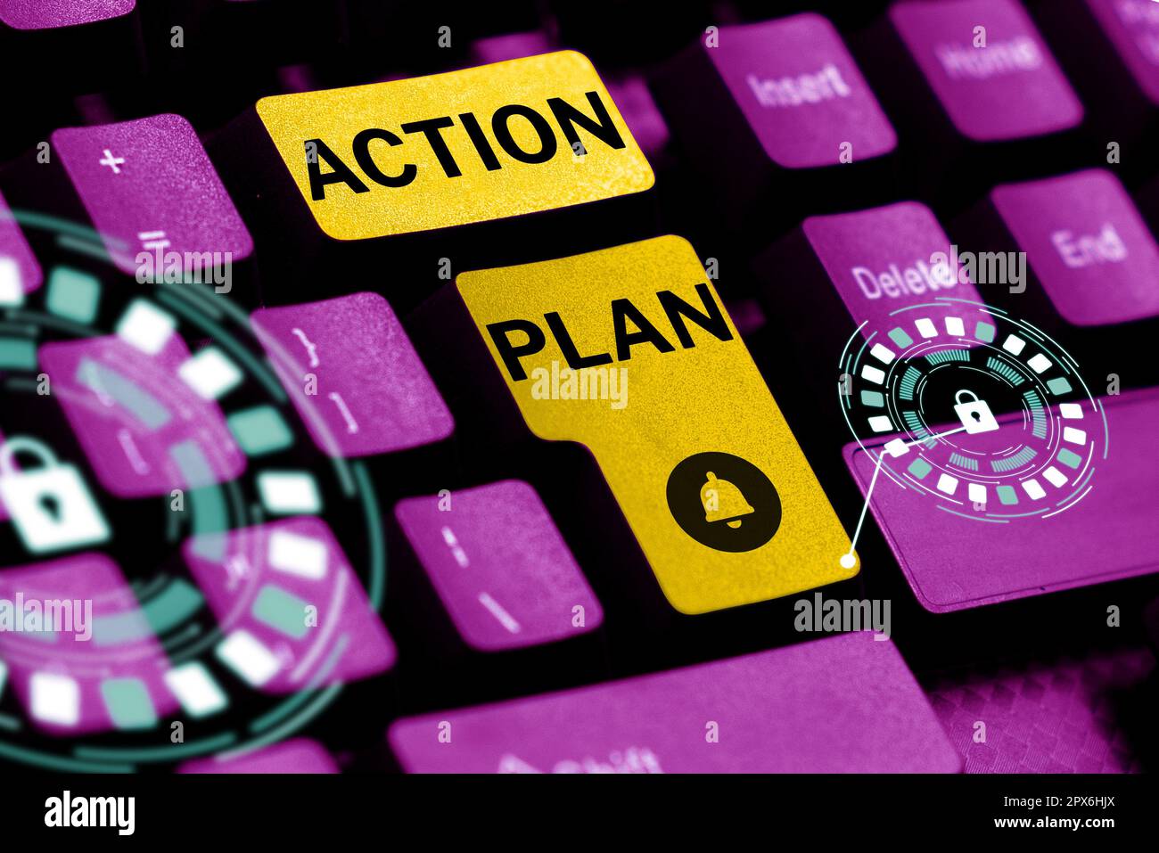 Sign displaying Action Plan, Word Written on list of things or schedule to be made thia current ...