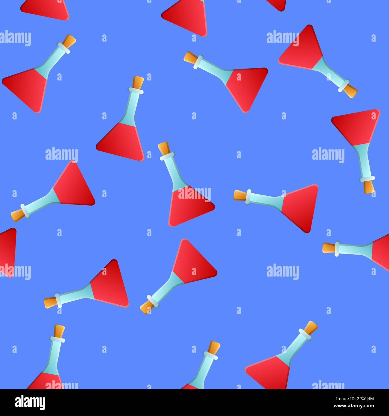 Endless seamless pattern of medical scientific medical supplies laboratory chemical red flasks ...