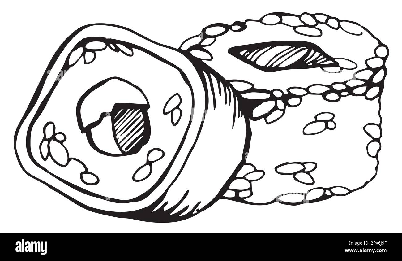hand draw line art vector illustration sketch japanese food roll rice ...