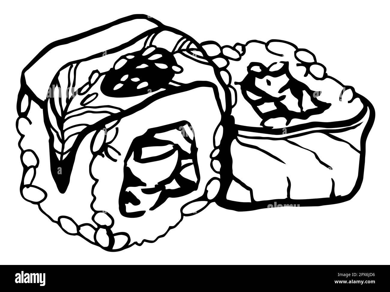 hand draw line art vector illustration sketch japanese food roll rice ...