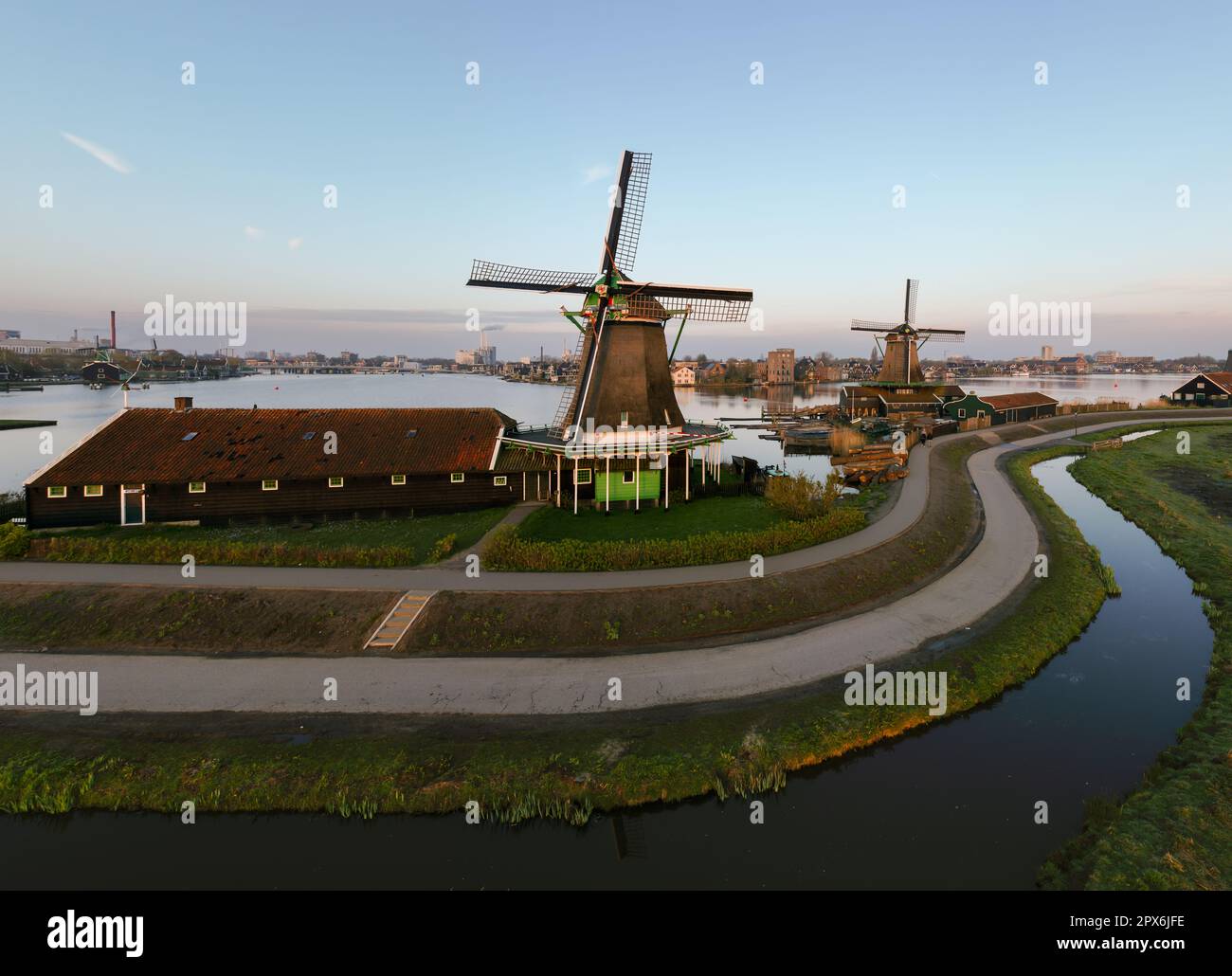 Rural landscape with windmill in Zaanse Schans. Holland, Netherlands ...