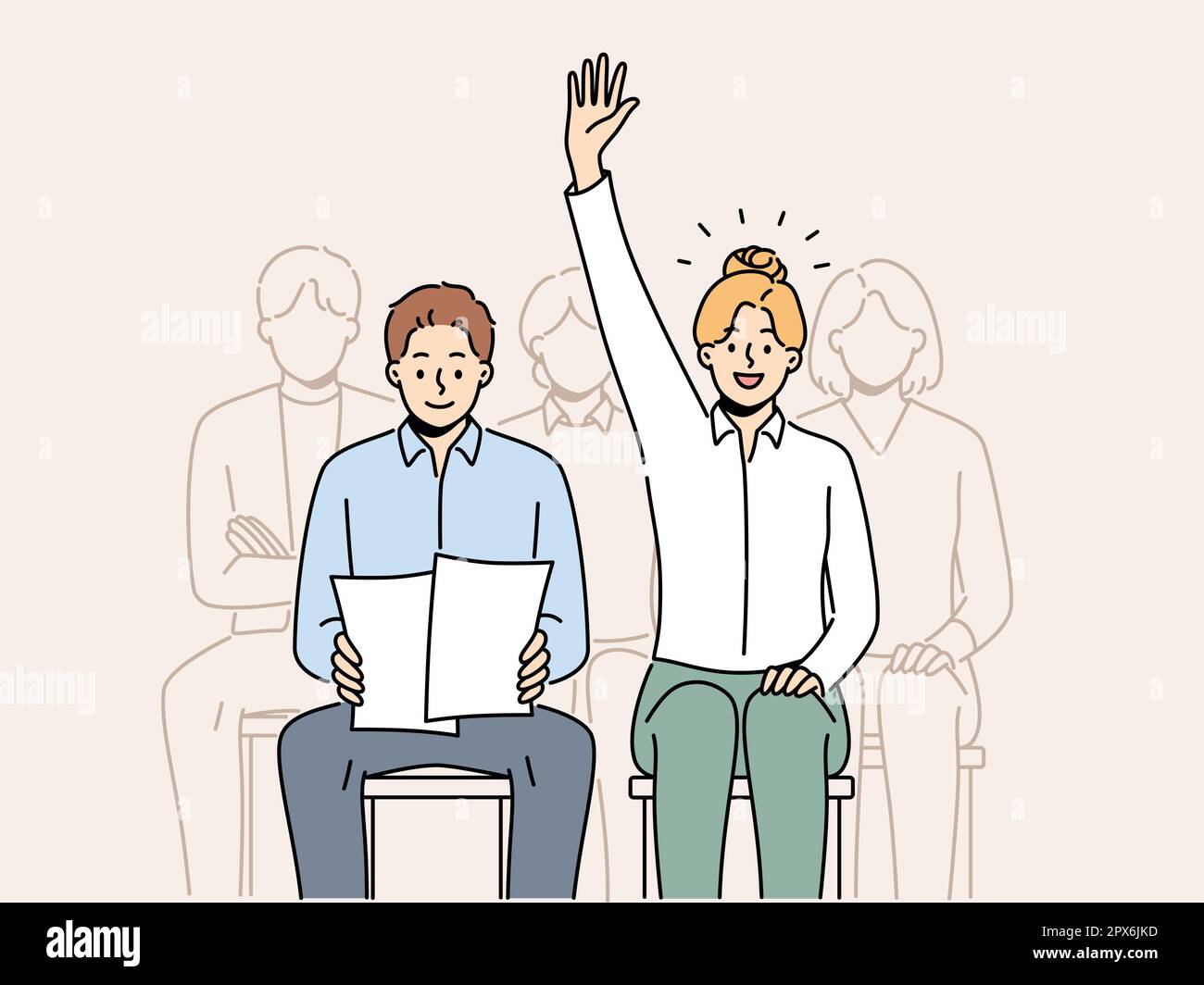 Female raise hand vote seminar Stock Vector Images - Alamy