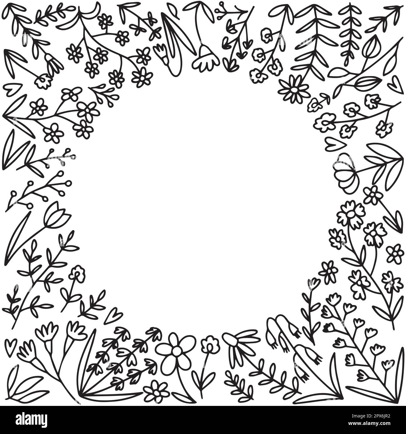 doodle wild flowers frame Stock Vector Image & Art - Alamy