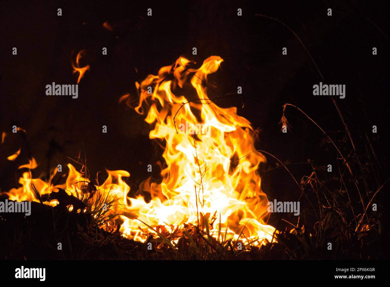 Flames of a Nighttime Oklahoma Wildfire Stock Photo - Alamy