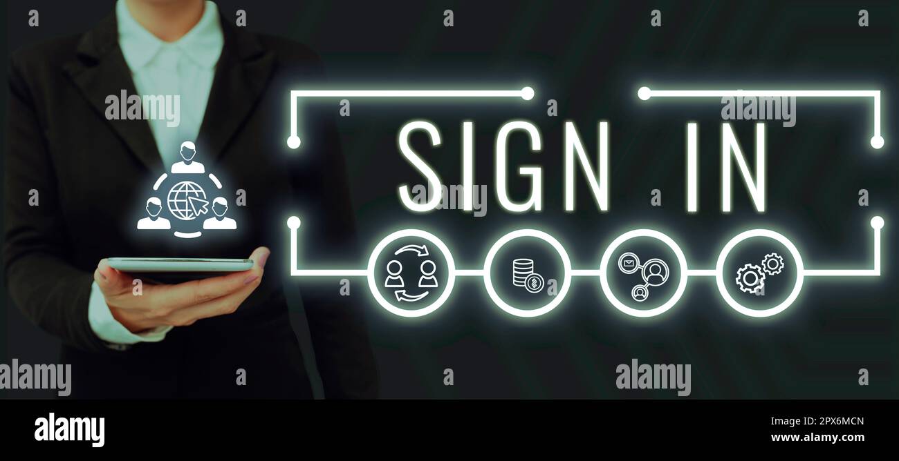 Writing displaying text Sign In, Concept meaning to write your name on ...