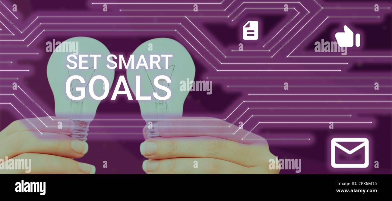 Hand writing sign Set Smart Goals, Concept meaning Establish achievable ...