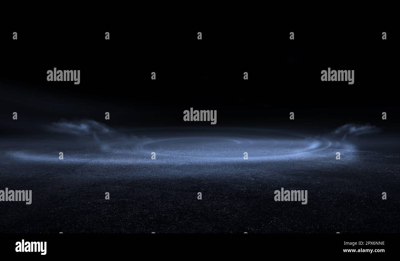 3D Rendering abstract dark night creative blurry outdoor asphalt ...