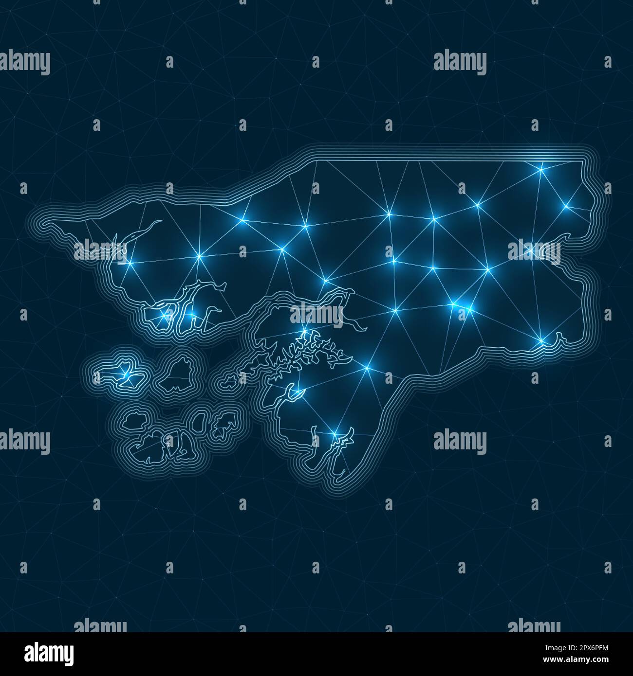 Guinea-Bissau network map. Abstract geometric map of the country. Digital connections and ...