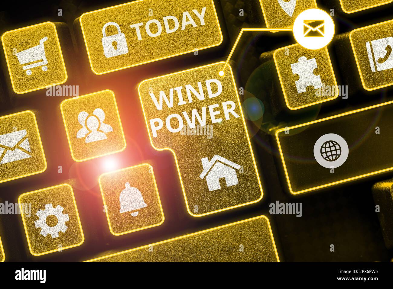 Hand writing sign Wind Power, Internet Concept use of air flow to ...