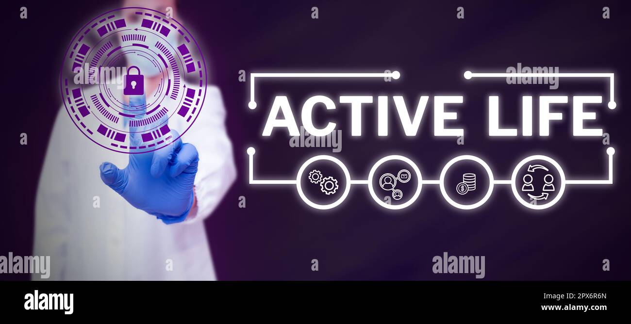 Text caption presenting Active Life, Internet Concept way of life that ...