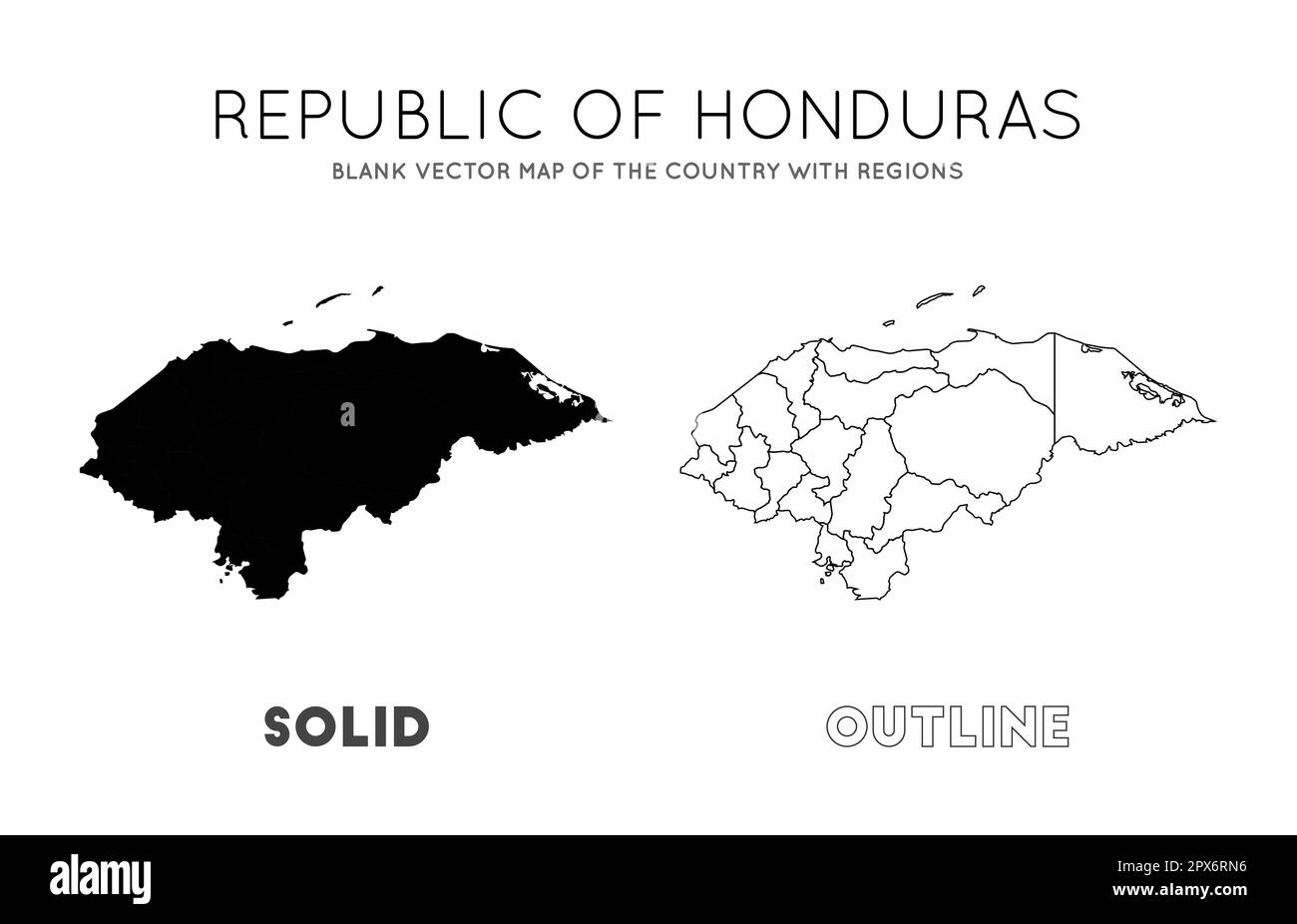 Honduras map. Blank vector map of the Country with regions. Borders of ...
