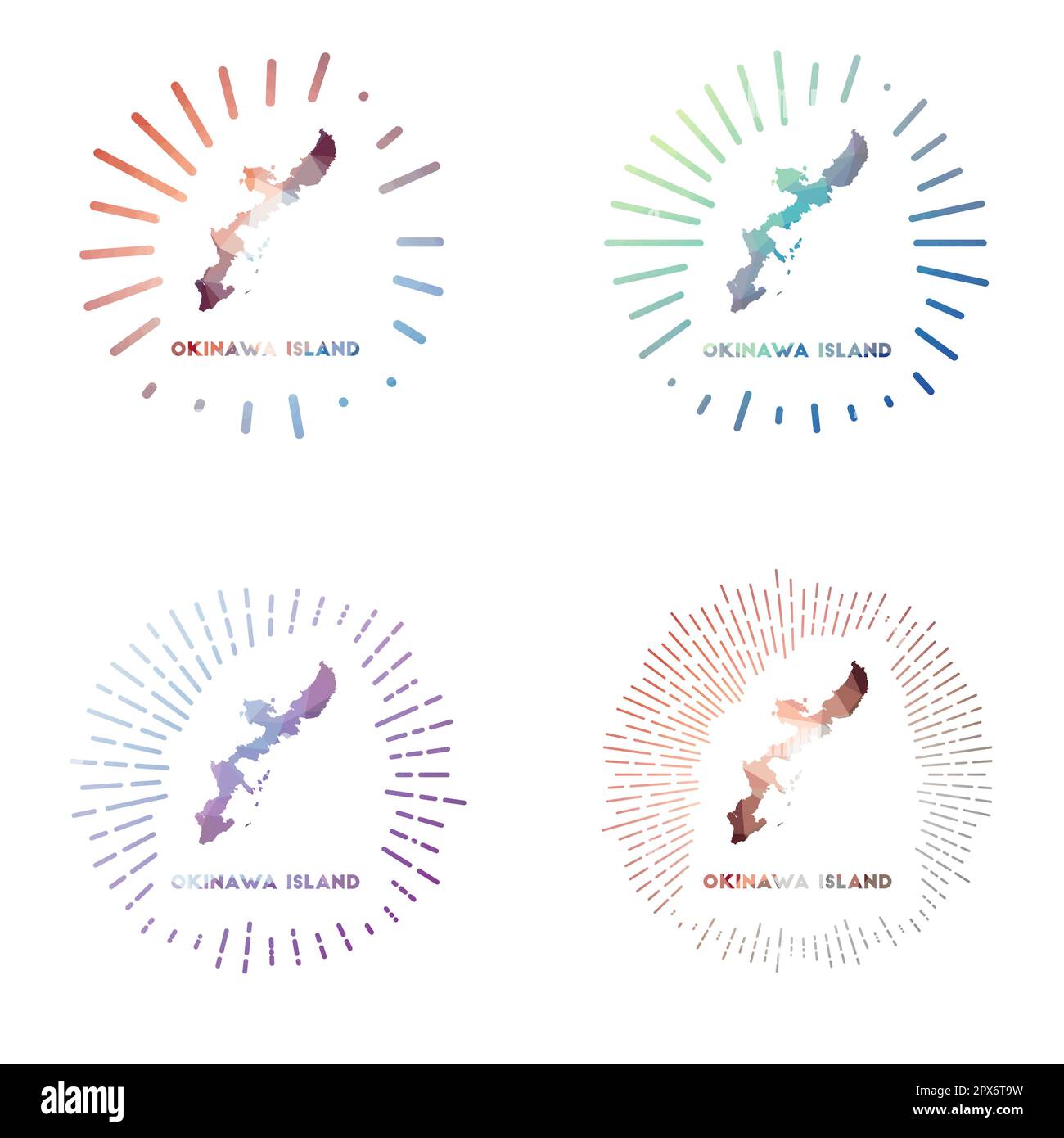 Okinawa Island low poly sunburst set. Logo of island in geometric ...