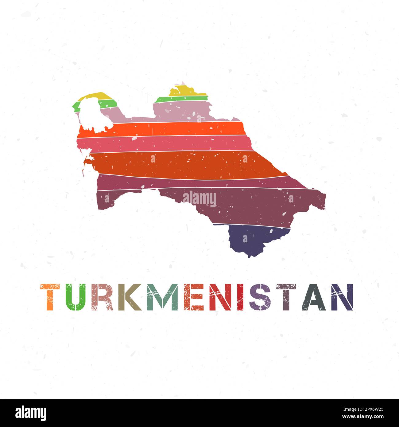 Turkmenistan map design. Shape of the country with beautiful geometric waves and grunge texture ...
