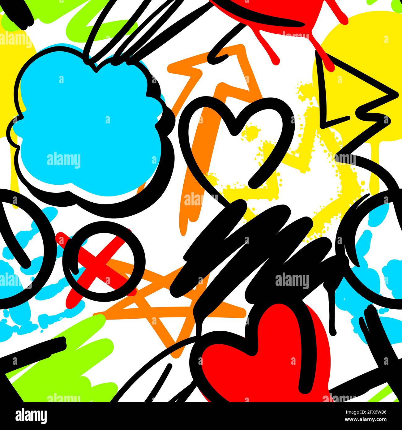 Pattern with graffiti symbols. Cartoon abstract grunge creative image ...