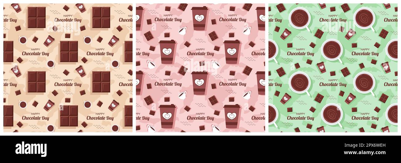 Set of Chocolate Seamless Pattern Design with Choco Decoration in ...