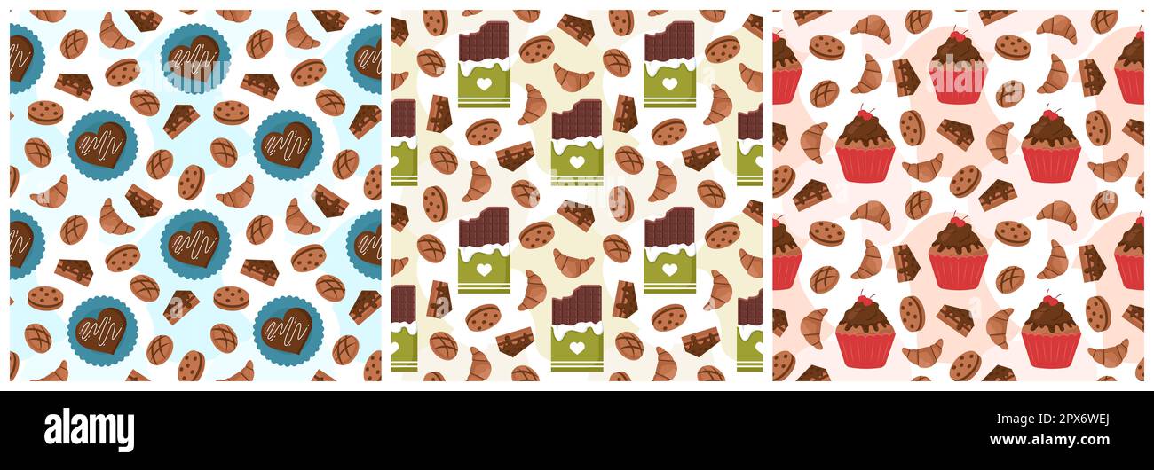 Set of Chocolate Seamless Pattern Design with Choco Decoration in ...