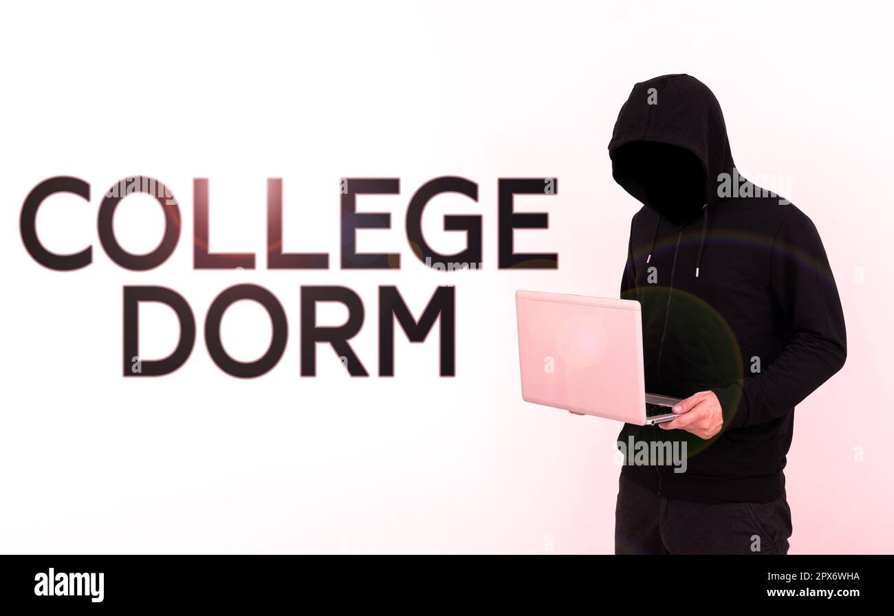Writing displaying text College Dorm, Word for residence hall providing ...