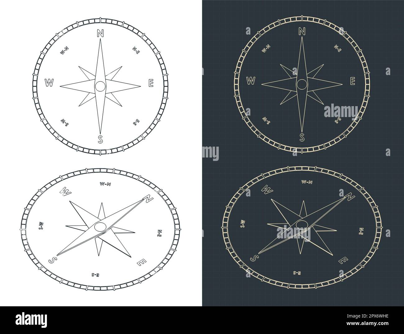 Stylized vector illustration of blueprints of compass Stock Vector ...