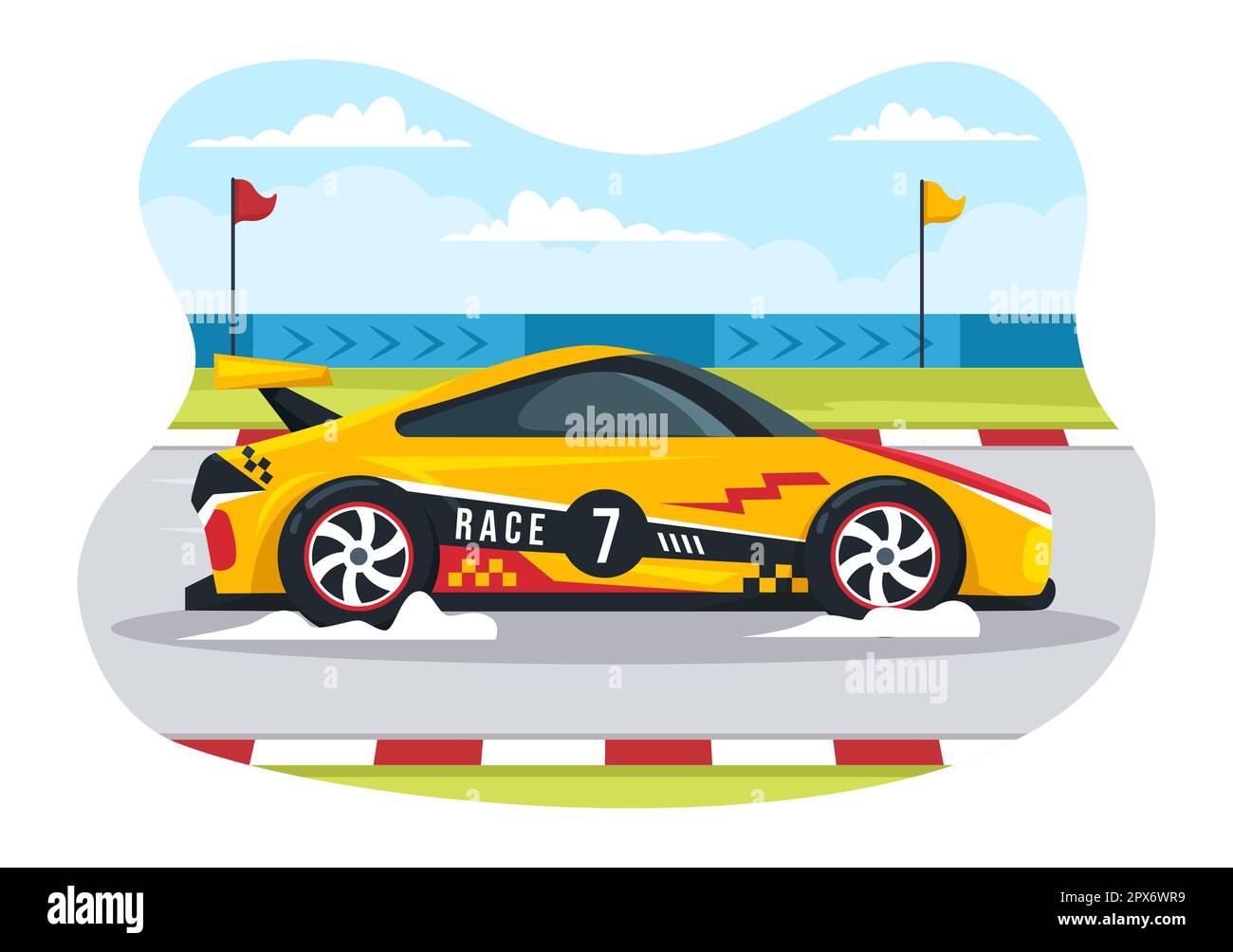Formula Racing Sport Car Reach on Race Circuit the Finish Line Cartoon ...
