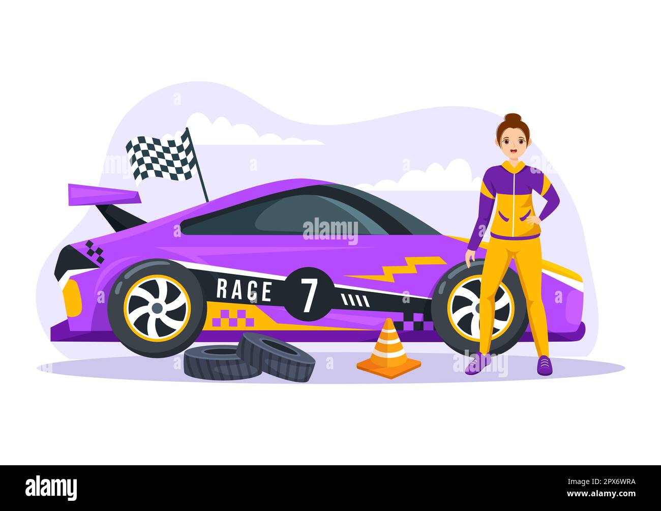 Formula Racing Sport Car Reach on Race Circuit the Finish Line Cartoon ...