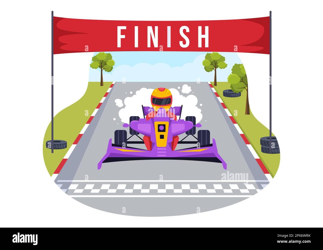 Formula Racing Sport Car Reach on Race Circuit the Finish Line Cartoon ...