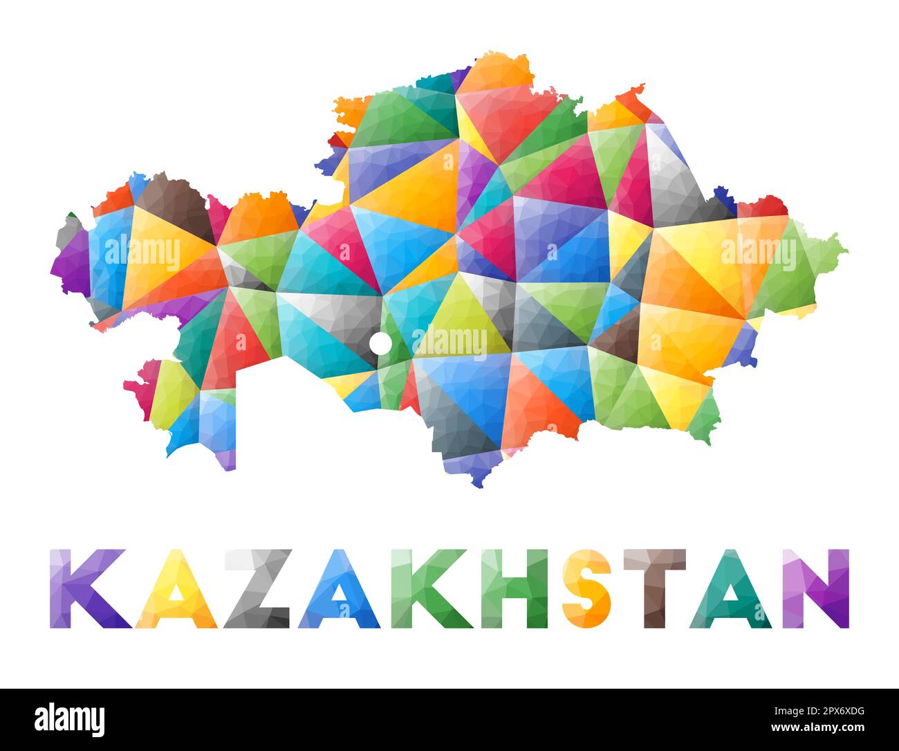 Kazakhstan - colorful low poly country shape. Multicolor geometric ...