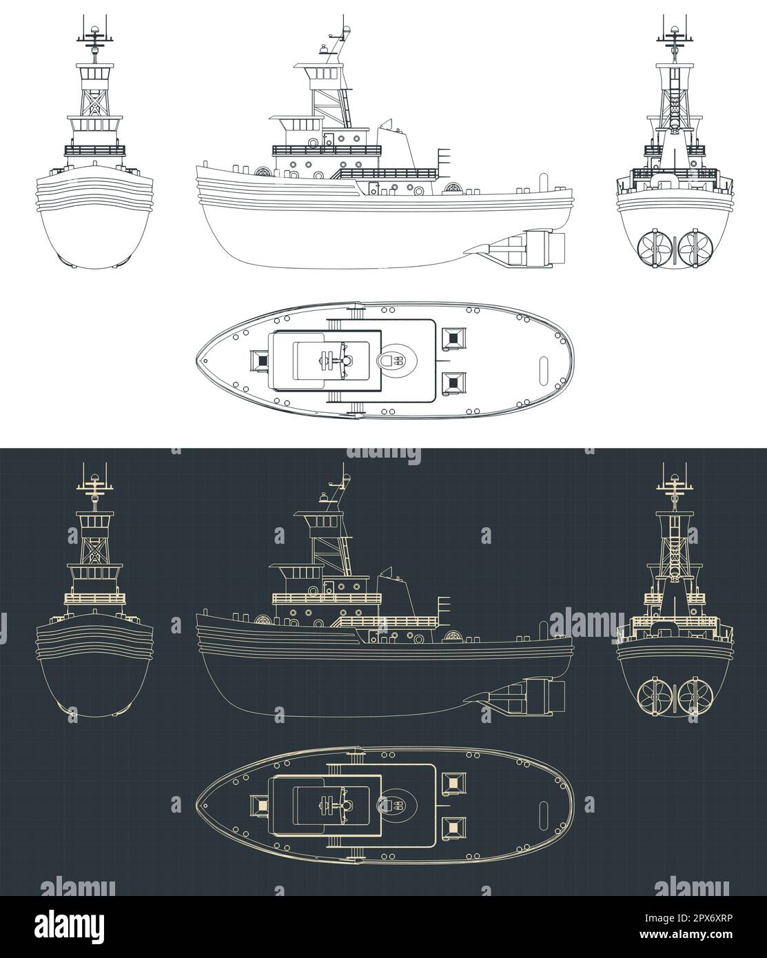 Stylized vector illustration of blueprints of tug boat Stock Vector ... Stylized vector illustration of blueprints of tug boat Stock Vector ...