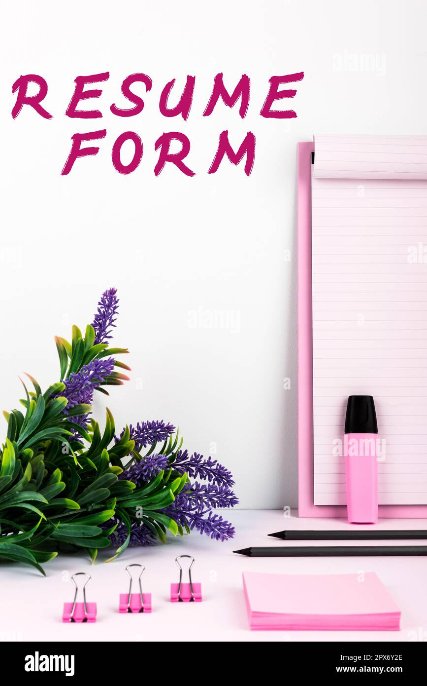 Text showing inspiration Resume Form, Business overview describe the ...