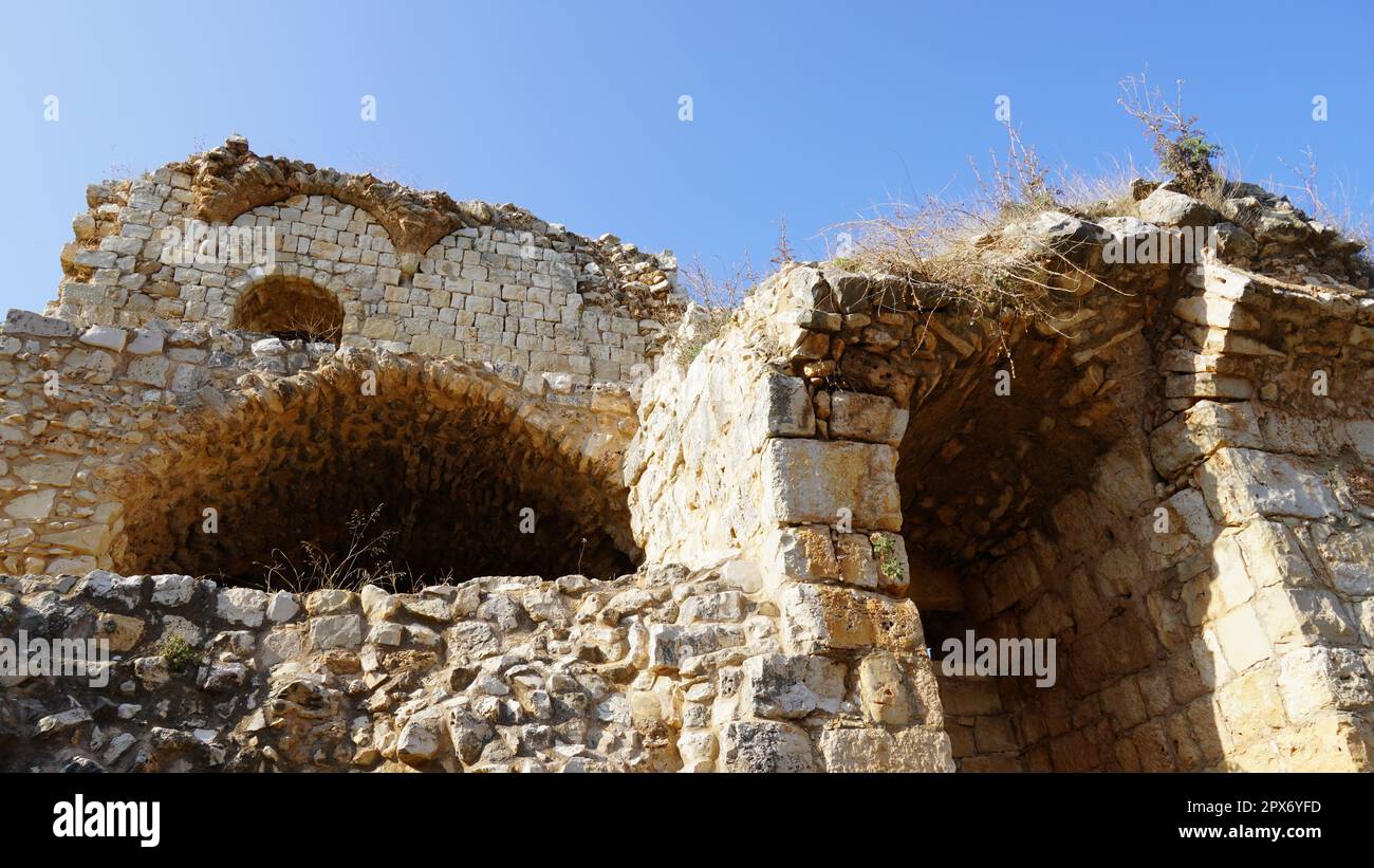 The ruins on the hilltop of the historical Yehiam Fortress National ...