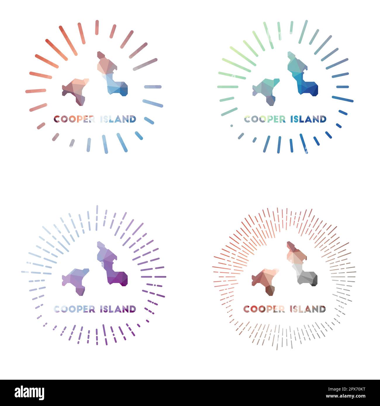 Cooper Island low poly sunburst set. Logo of island in geometric ...