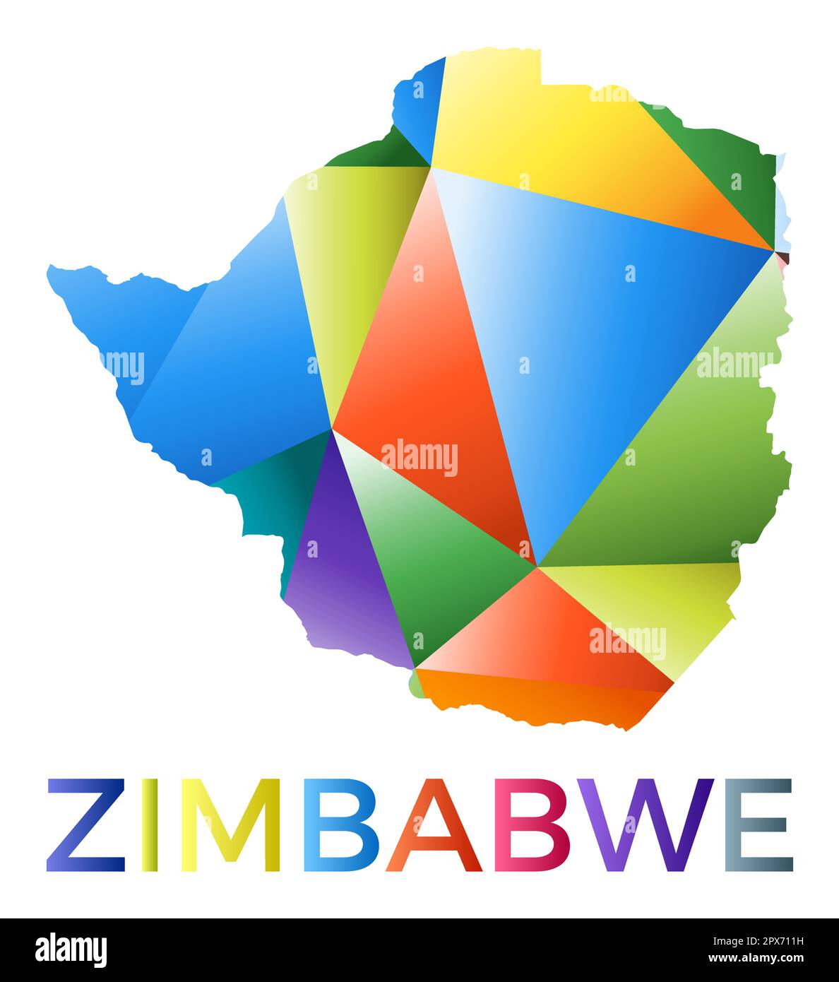 Bright colored Zimbabwe shape. Multicolor geometric style country logo ...
