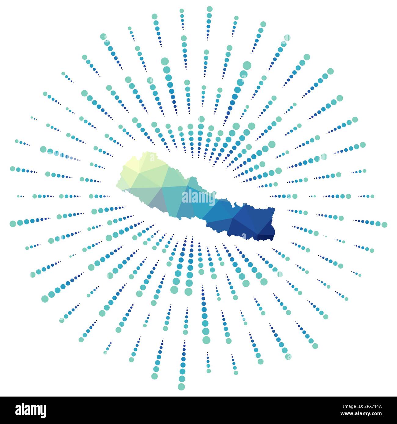 Shape of Nepal, polygonal sunburst. Map of the country with colorful ...