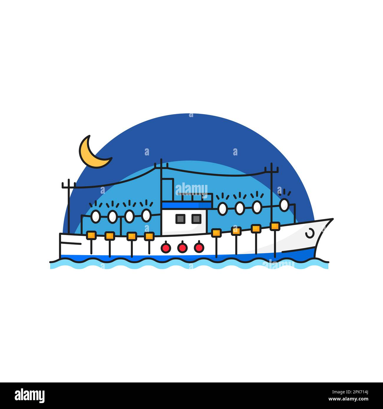 Fishing industry trawler boat or vessel line icon. Fishery craft ...