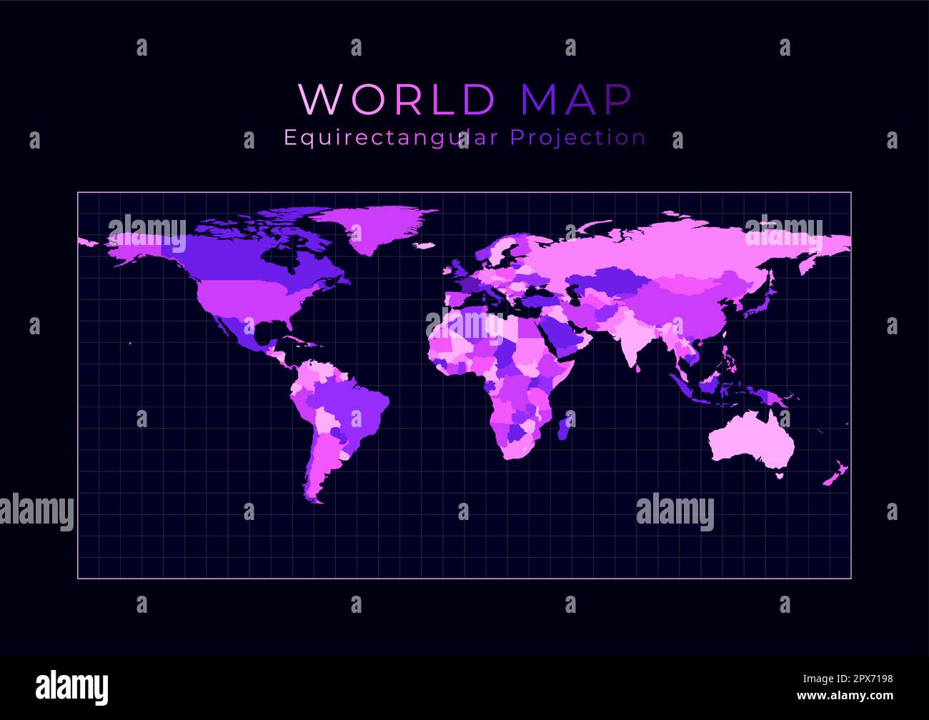 World Map. Equirectangular (plate carree) projection. Digital world ...