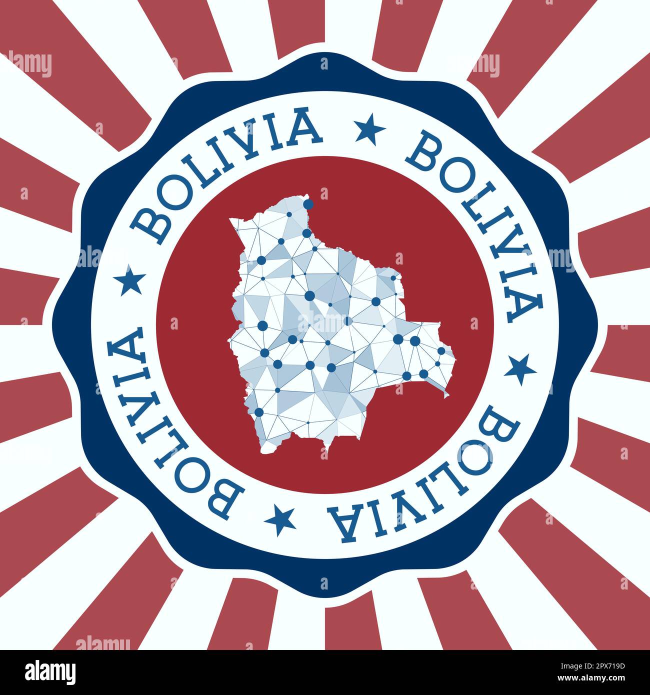 Bolivia Badge. Round logo of country with triangular mesh map and ...
