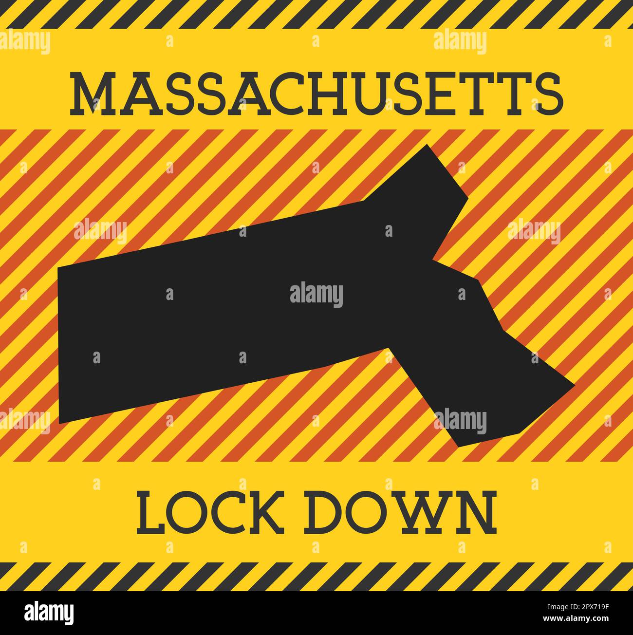 Massachusetts Lock Down Sign. Yellow US state pandemic danger icon ...
