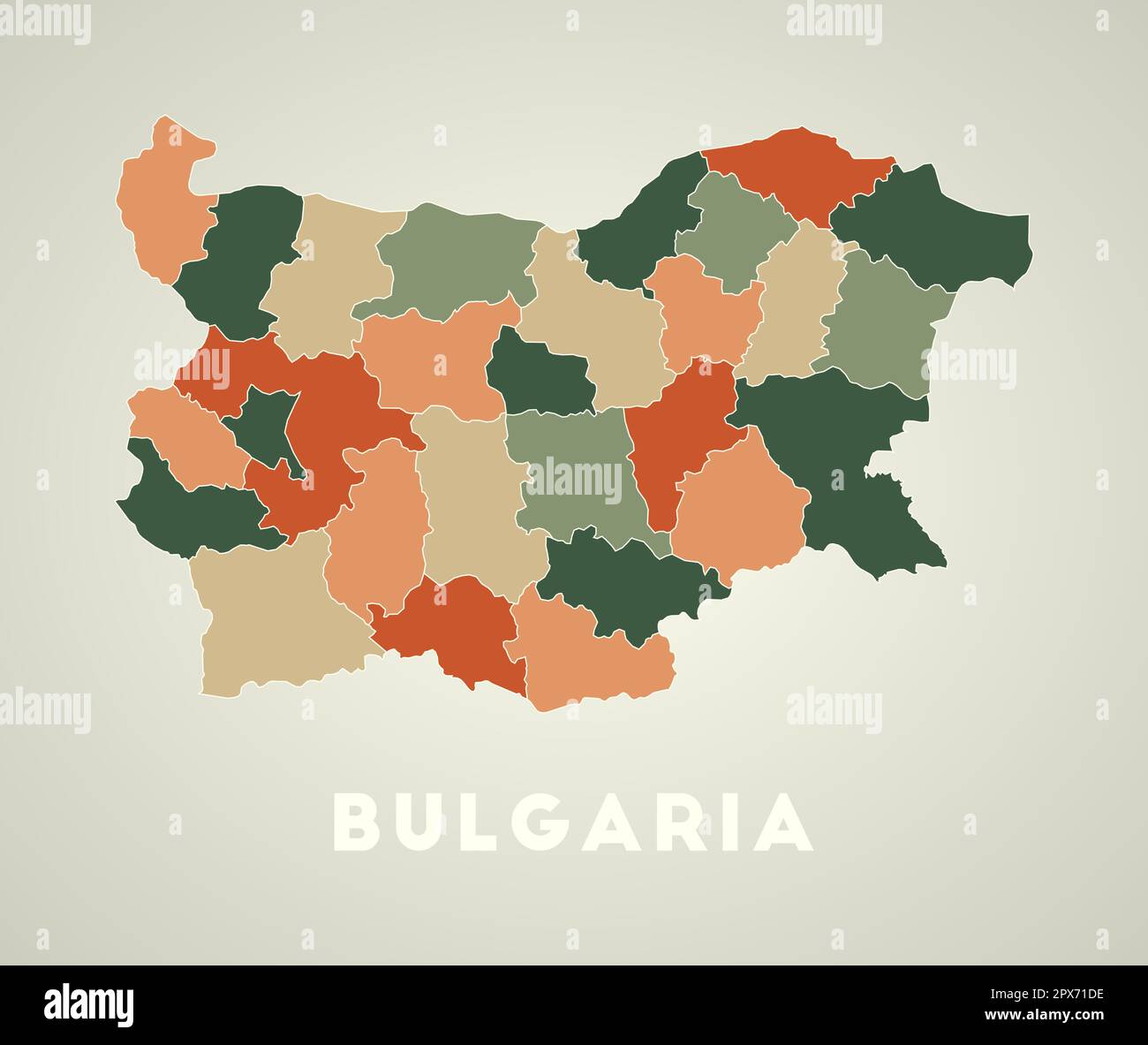 Bulgaria poster in retro style. Map of the country with regions in ...
