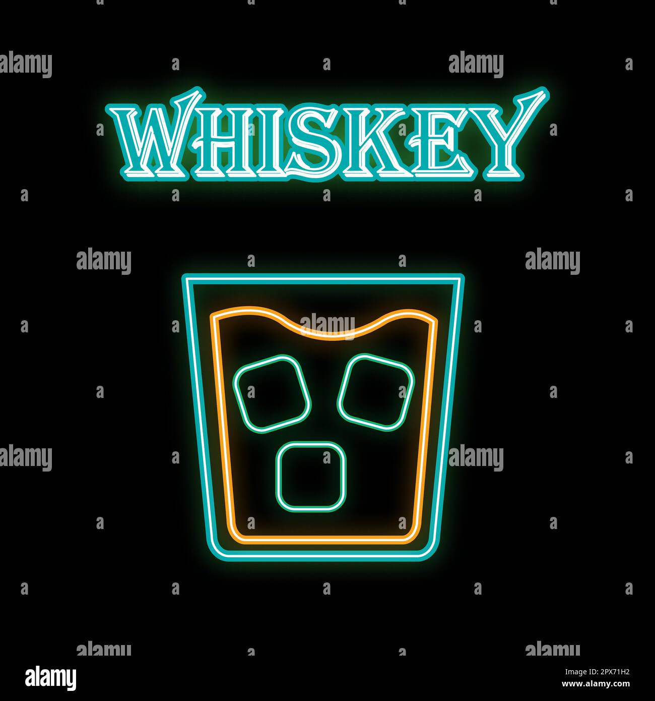 A simple abstract neon bright glowing blue flashing icon, a signboard ...