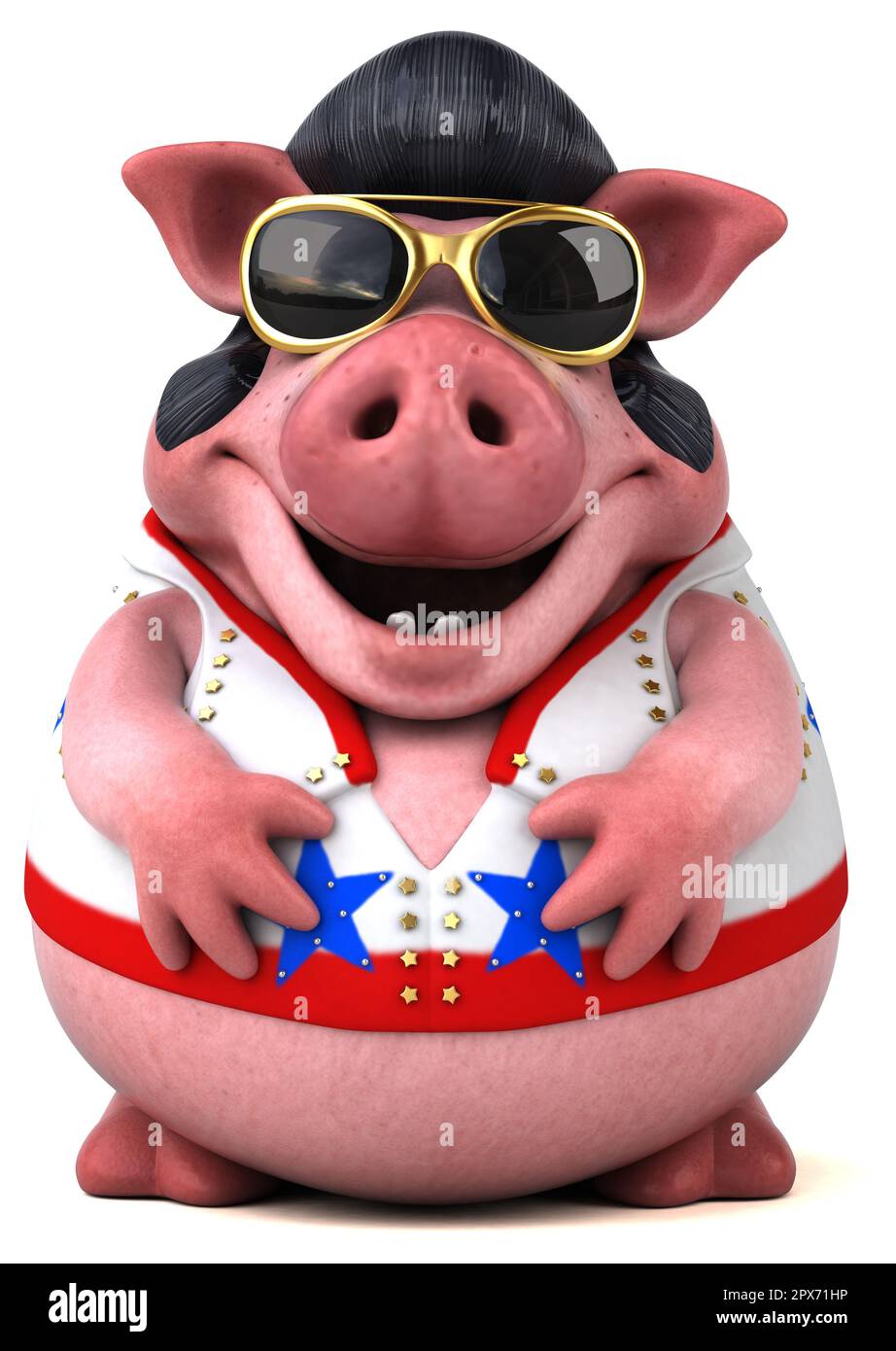 Fun 3D cartoon illustration of a pig rocker Stock Photo - Alamy