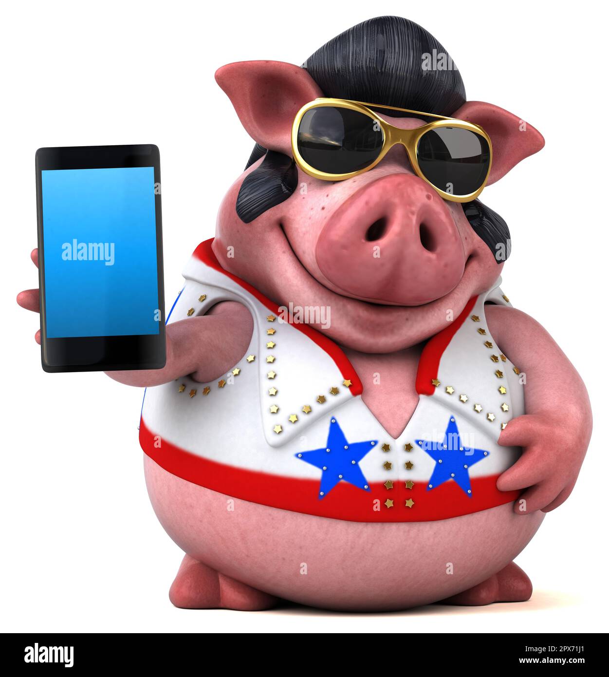 Fun 3D cartoon illustration of a pig rocker Stock Photo - Alamy