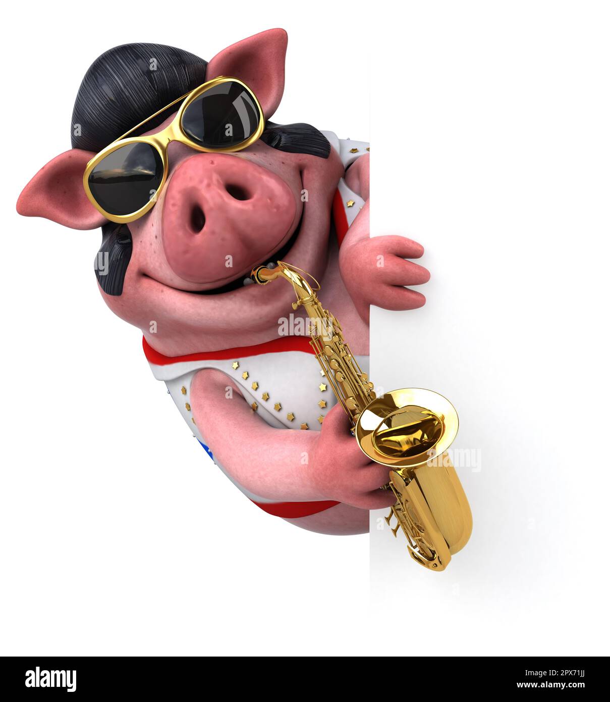 Fun 3D cartoon illustration of a pig rocker Stock Photo - Alamy