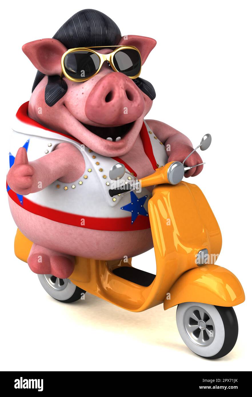 Fun 3D cartoon illustration of a pig rocker Stock Photo - Alamy