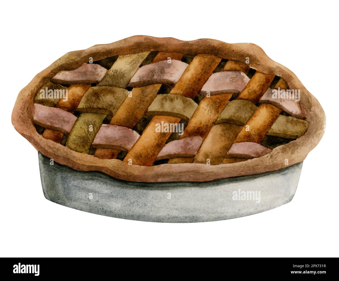 Watercolor rustic home baked sweet apple pie illustration isolated on ...