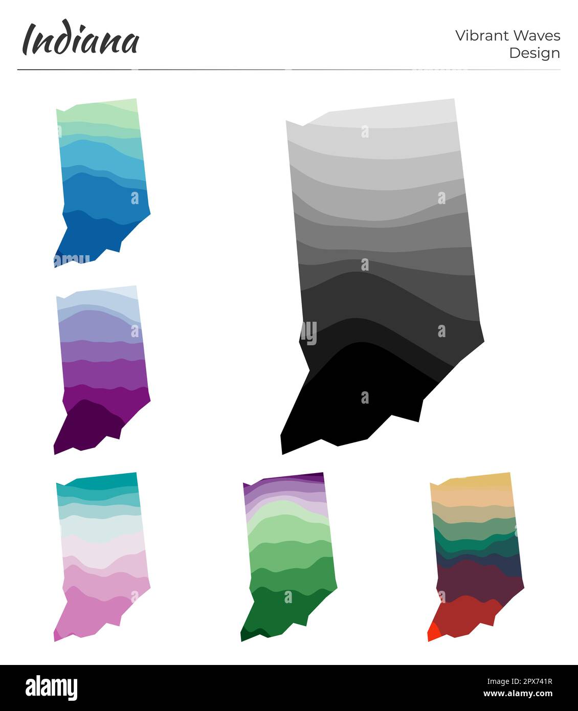 Set of vector maps of Indiana. Vibrant waves design. Bright map of us ...
