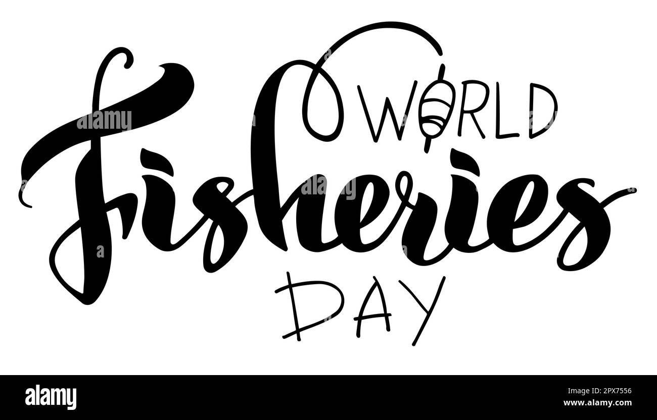 World Fishing Day Lettering with fishing rod and float. Postcard design ...