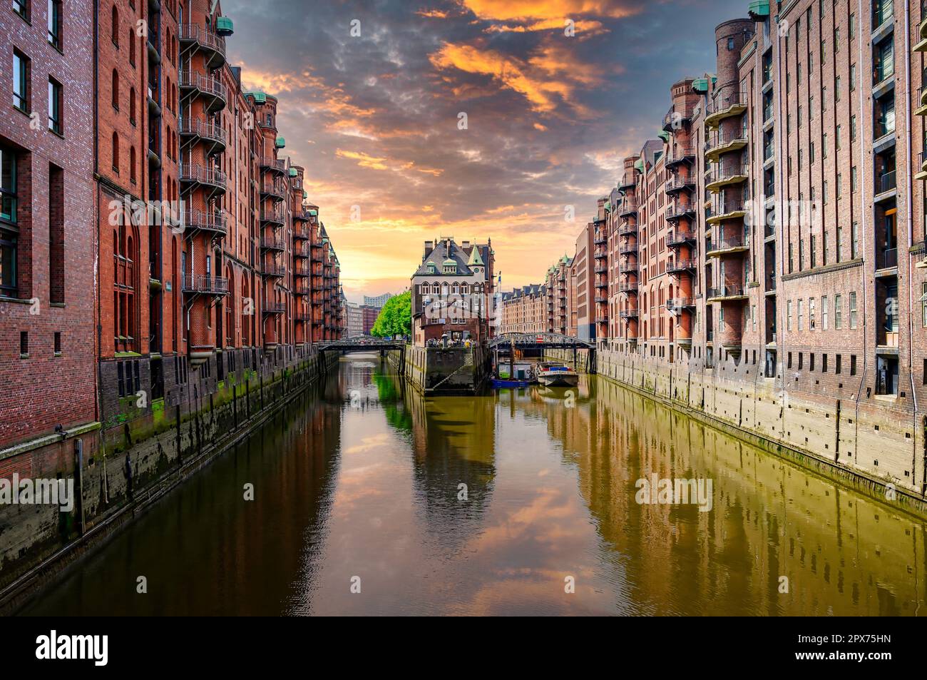 The moated castle in the warehouse district of Hamburg Stock Photo - Alamy