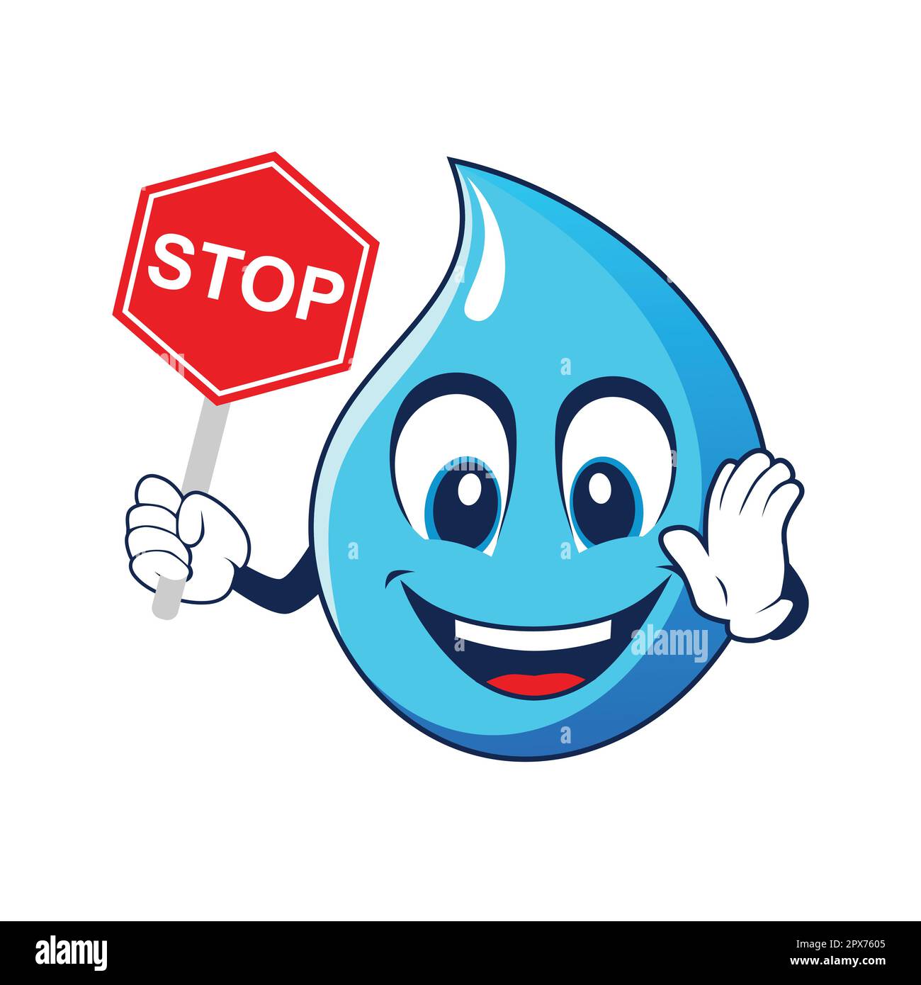 Water drop mascot holding up a Stop sign. Vector illustration isolated ...
