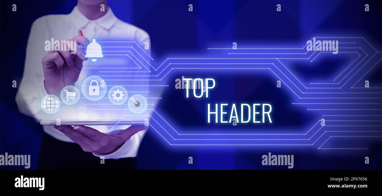 Conceptual caption Top Header, Word Written on text at the top of a ...