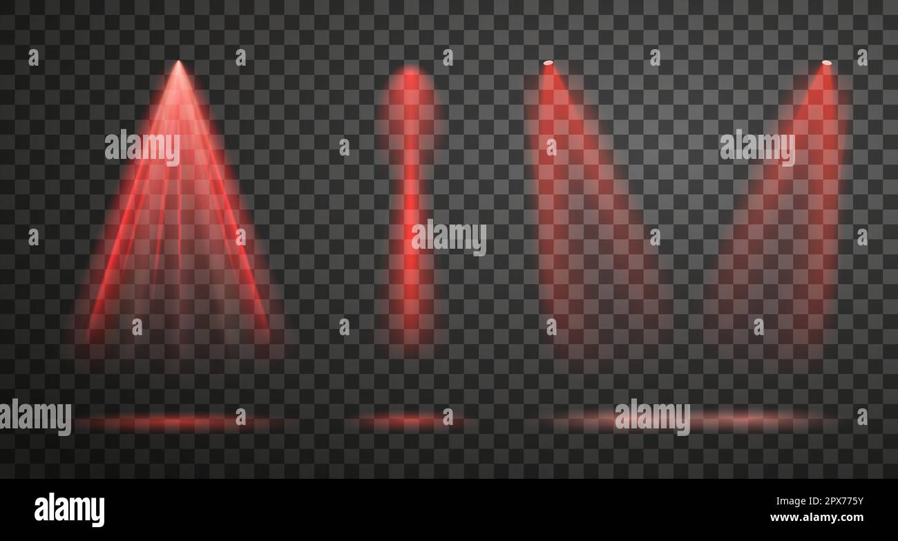 Various red spotlight beams isolated on transparent background Stock ...